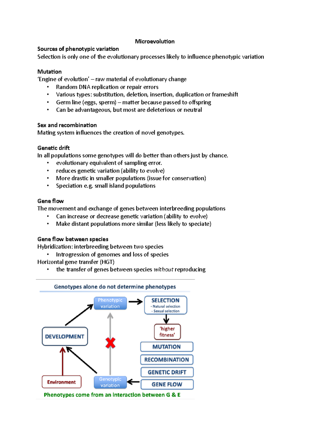 Evolution Biology Notes - Microevolution Sources of phenotypic ...