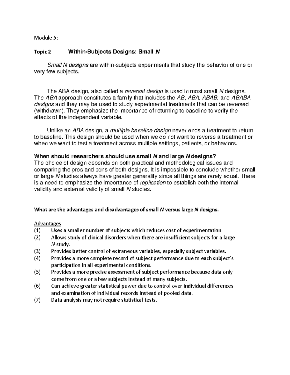 Module 5 - none - Module 5: Topic 2 Within-Subjects Designs: Small N ...
