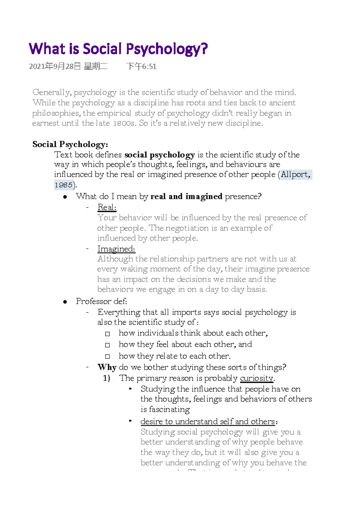 chapter 1 What is Social Psychology - Generally, psychology is the ...