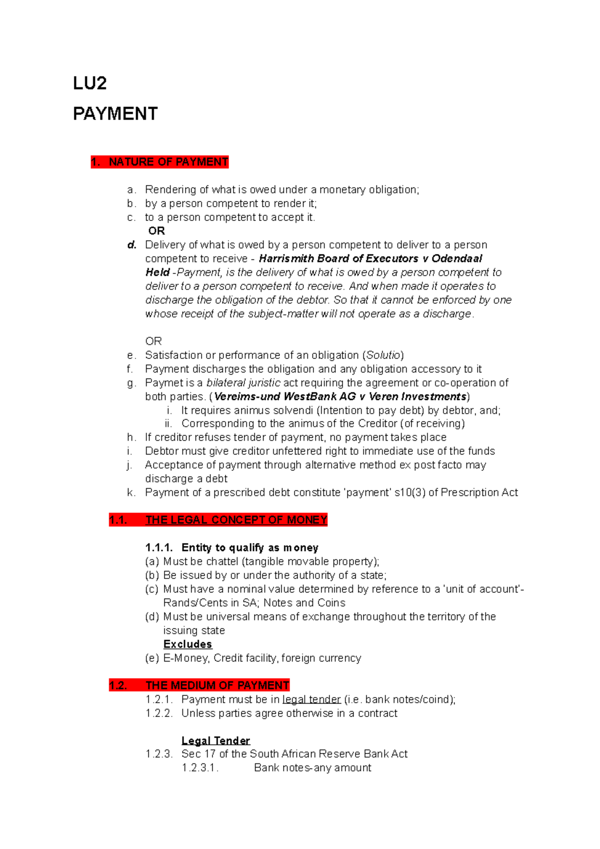 Payment LU2 - Lu2 - LU PAYMENT 1. NATURE OF PAYMENT a. Rendering of ...