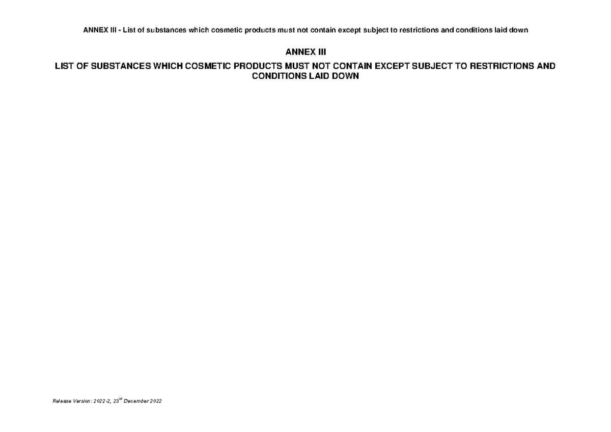 Annex III Release 23-Dec-2022 - ANNEX III LIST OF SUBSTANCES WHICH ...
