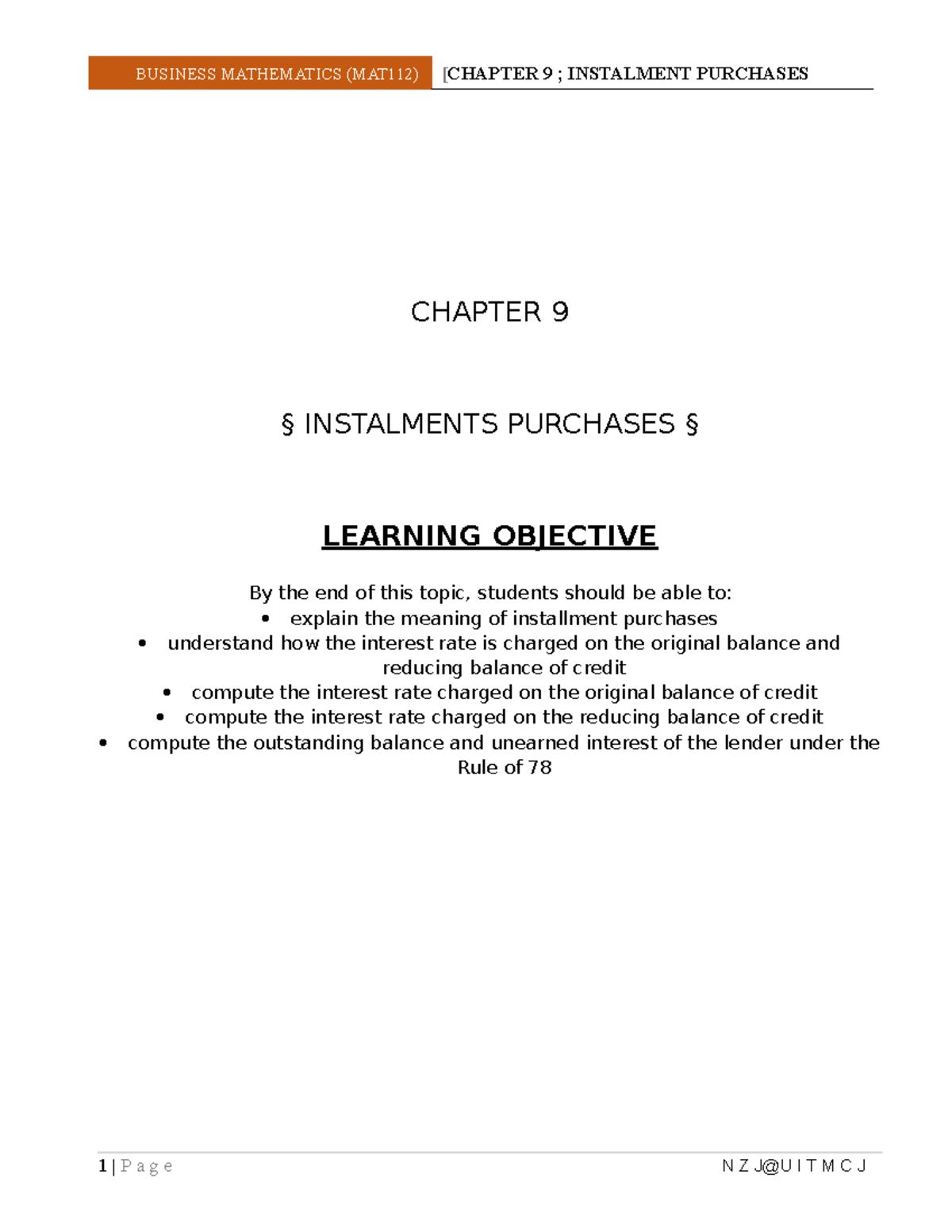 Chapter 9 Instalment Purchases - CHAPTER 9 § INSTALMENTS PURCHASES ...