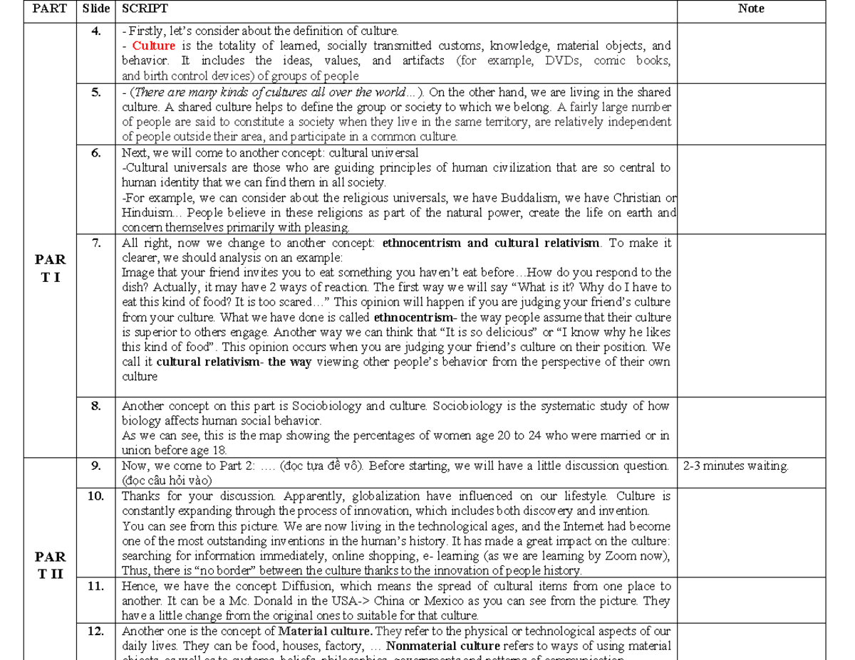 Script-demo - Summary Introduction to Sociology - PART Slide SCRIPT ...