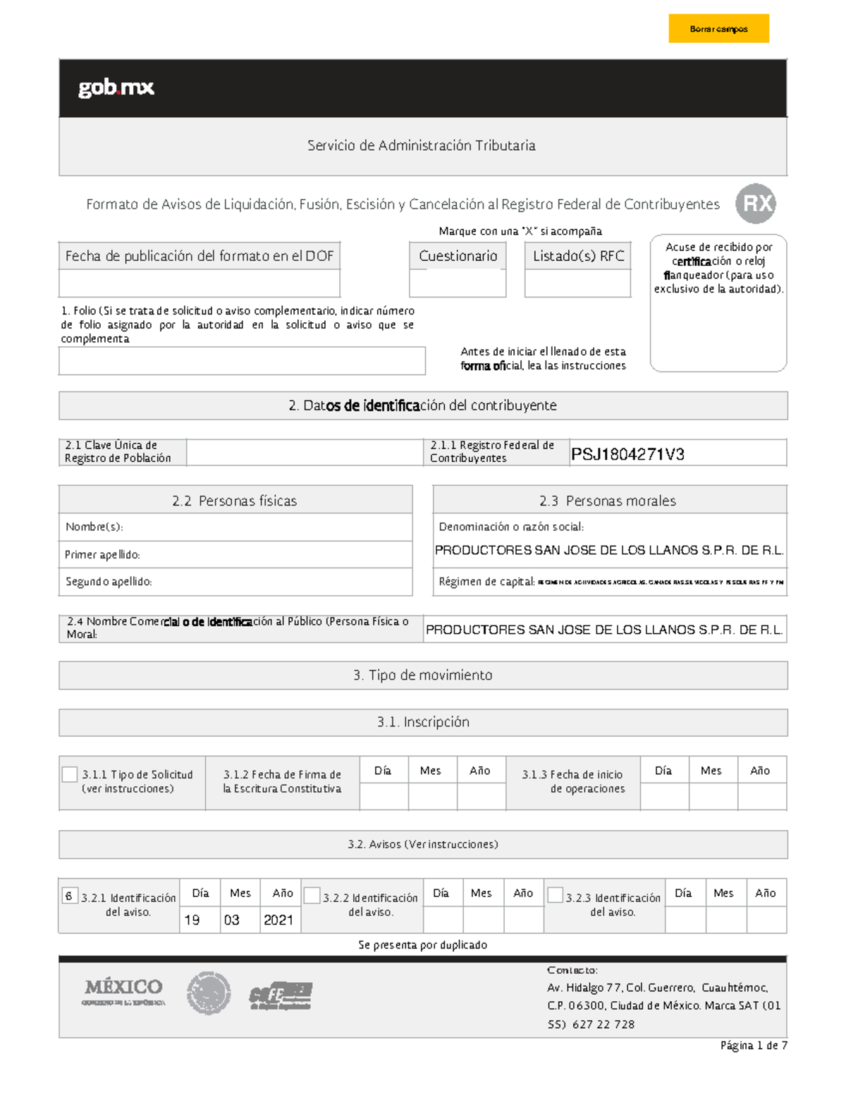 RX editable - 3.2 Identificación del aviso. Formato de Avisos de ...