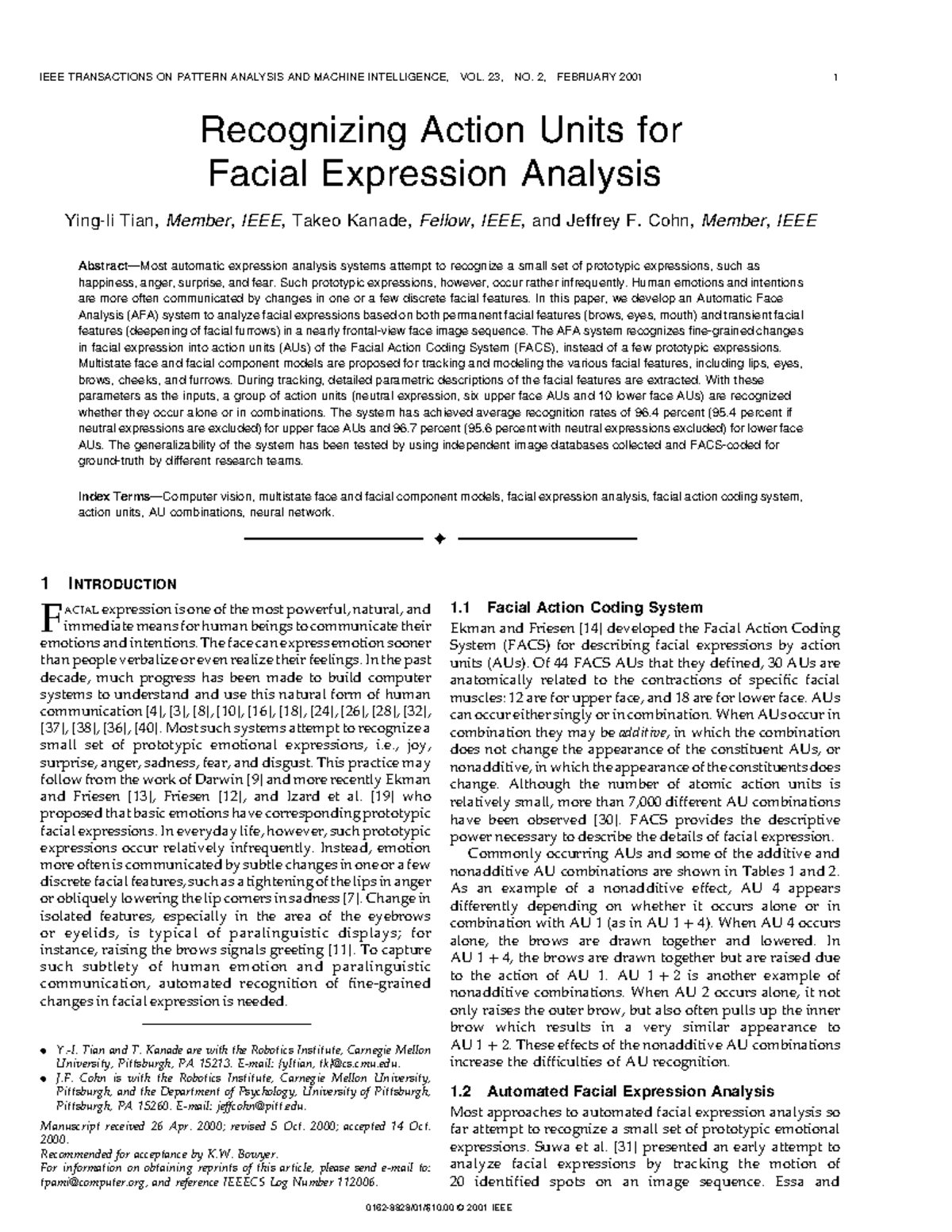 Action units - Hgggg - Recognizing Action Units for Facial Expression ...