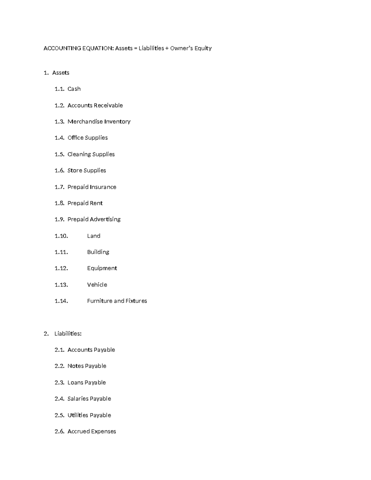 Acc.-Equation-Acct-Titles - ACCOUNTING EQUATION: Assets = Liabilities ...