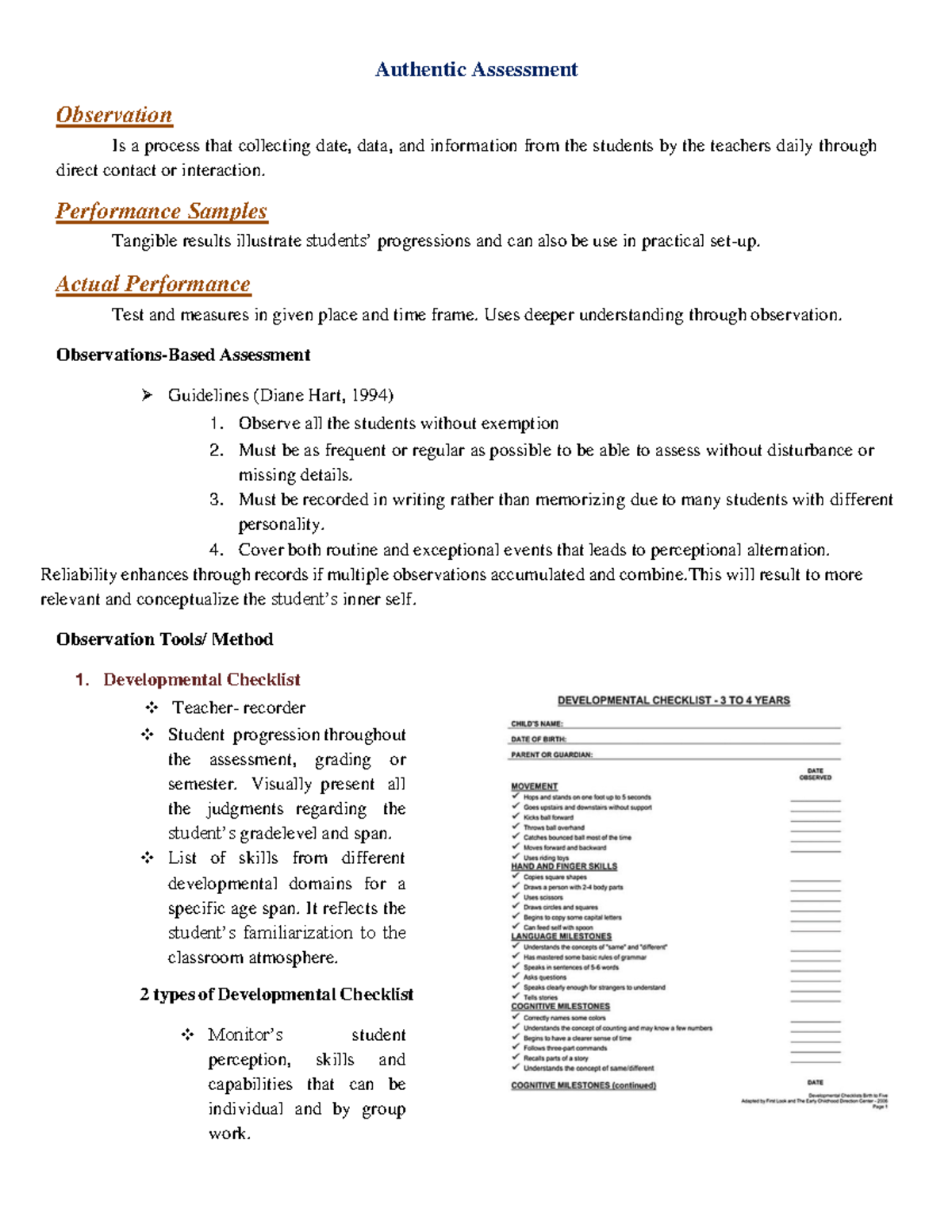 Authentic Assessment Handouts - Authentic Assessment Observation Is a ...