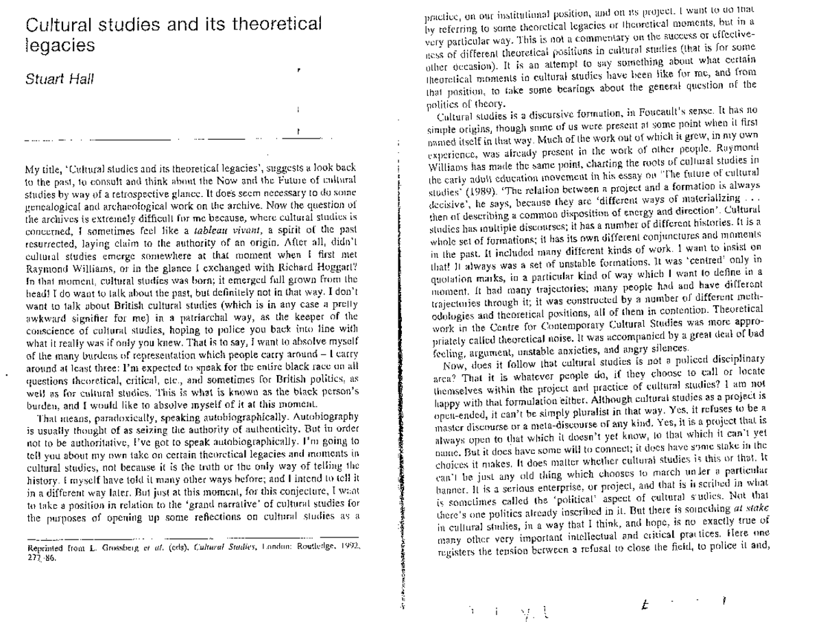 Stuart hall - presentation - Cultural studies and its theoretical ...