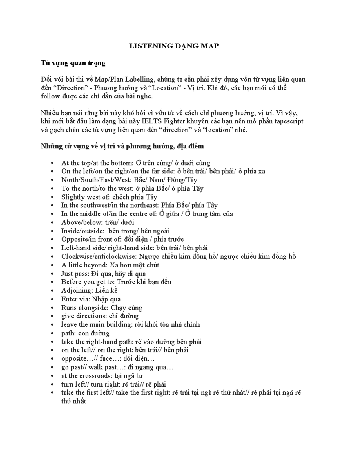 IELTS Listening Map Practice, IELTS CAM 12 - LISTENING DẠNG MAP Từ vựng ...