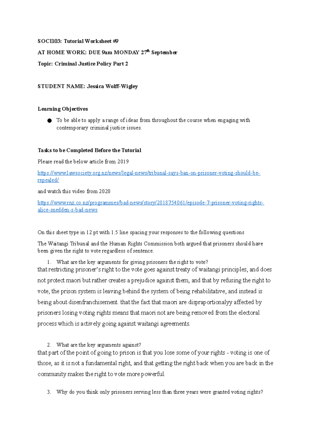 SOCI103 Tutorial worksheet 9 - Tasks to be Completed Before the ...