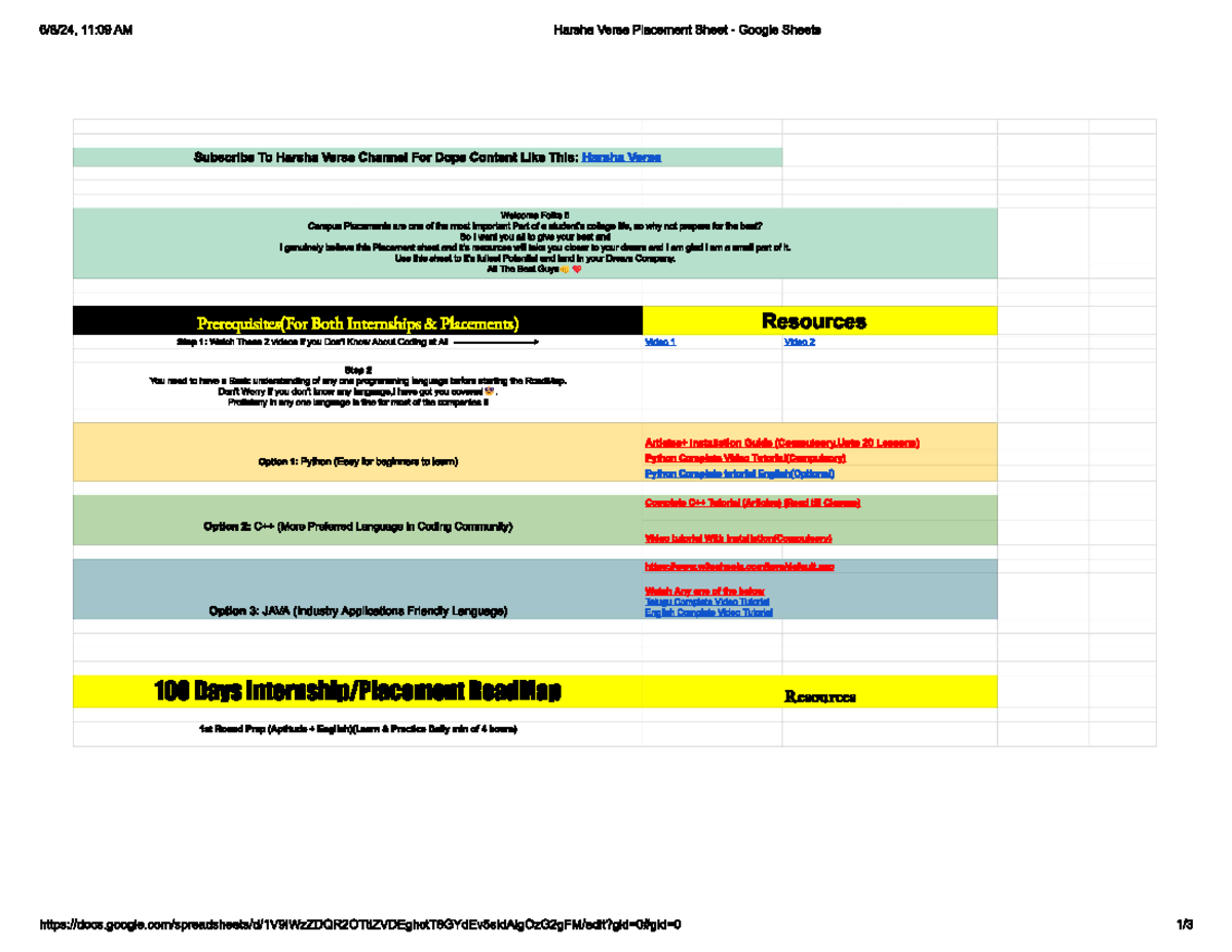 Harsha verse 100days - nnn - 11:09 AM Harsha Verse Placement Sheet ...