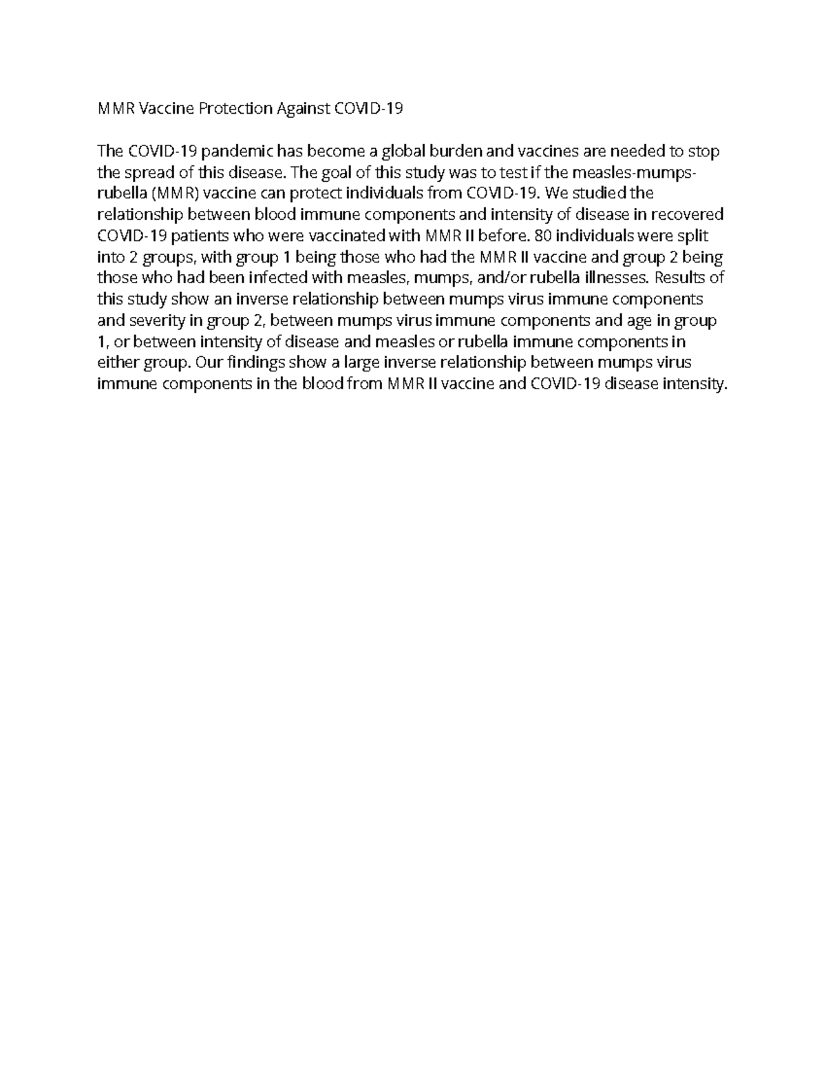 Lay Report COVID-19 and MMR - MMR Vaccine Protection Against COVID- 19 ...