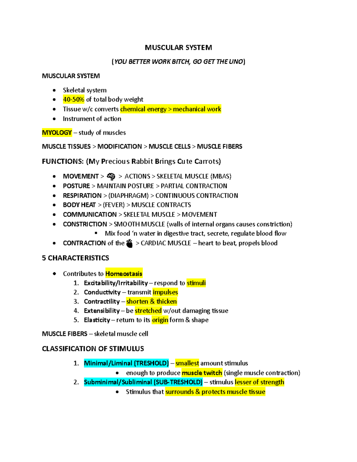 Muscular- System- Reviewer - MUSCULAR SYSTEM (YOU BETTER WORK BITCH, GO ...