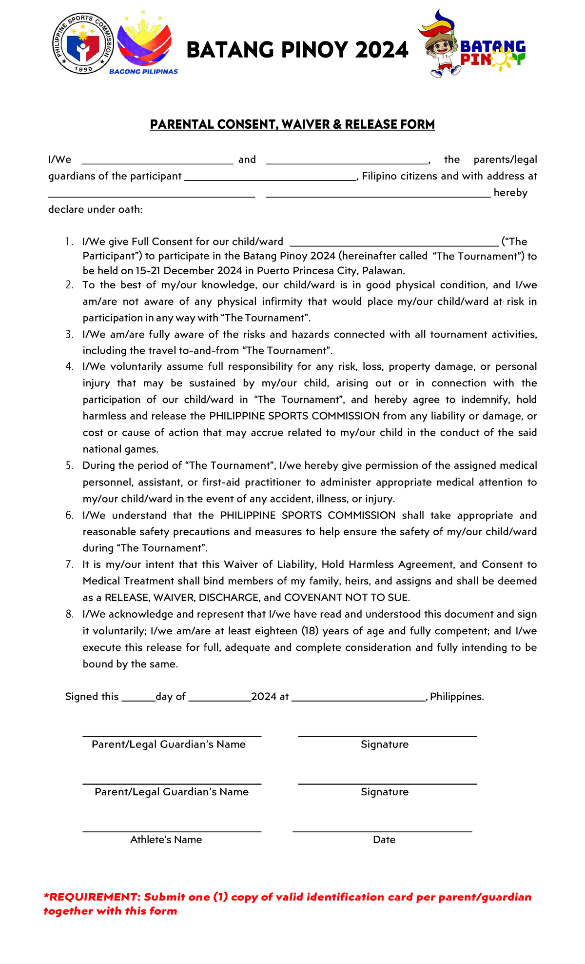 BP2024 Parentalconsentwaiverandreleaseform - BATANG PINOY 2024 PARENTAL ...