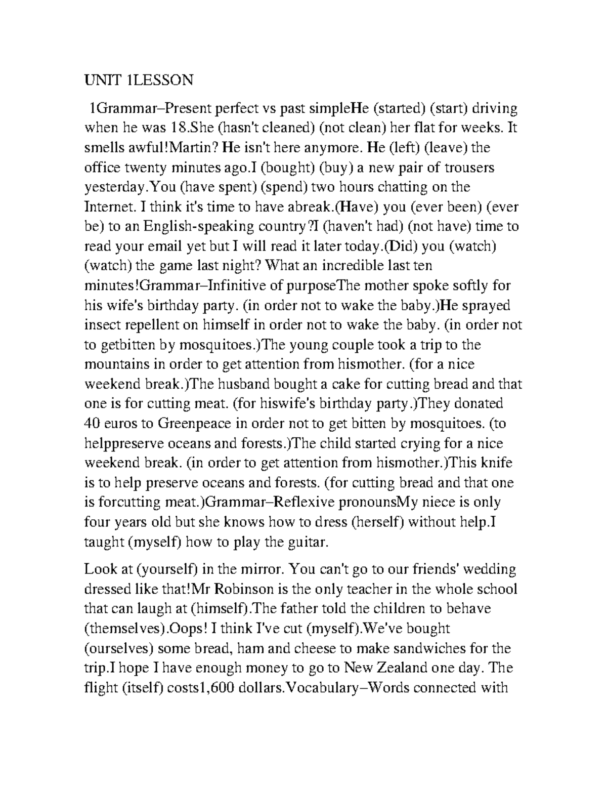 Lesson 1 intermediate - UNIT 1LESSON 1Grammar–Present perfect vs past ...