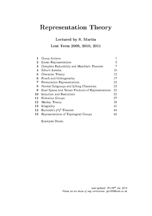 Representation Theory 2016-2017 Example Sheet 3 - PART II ...
