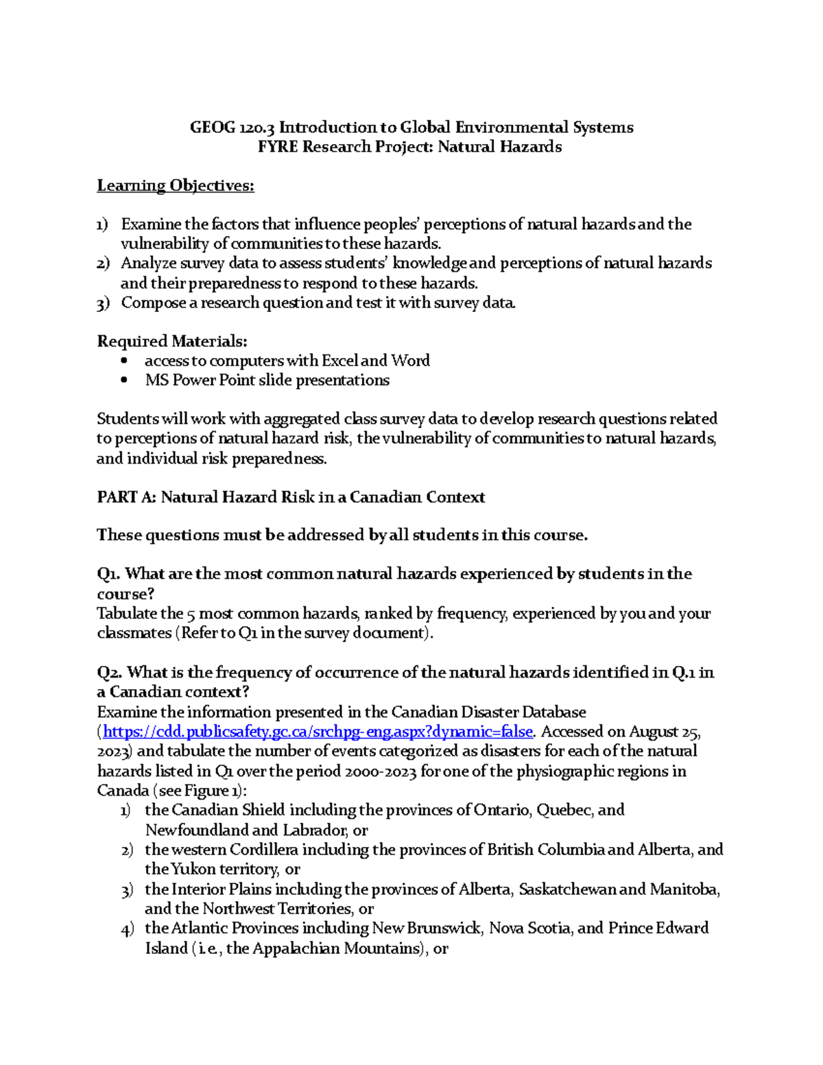 FYRE project Hazard perception vulnerability preparedness 2023 - GEOG ...