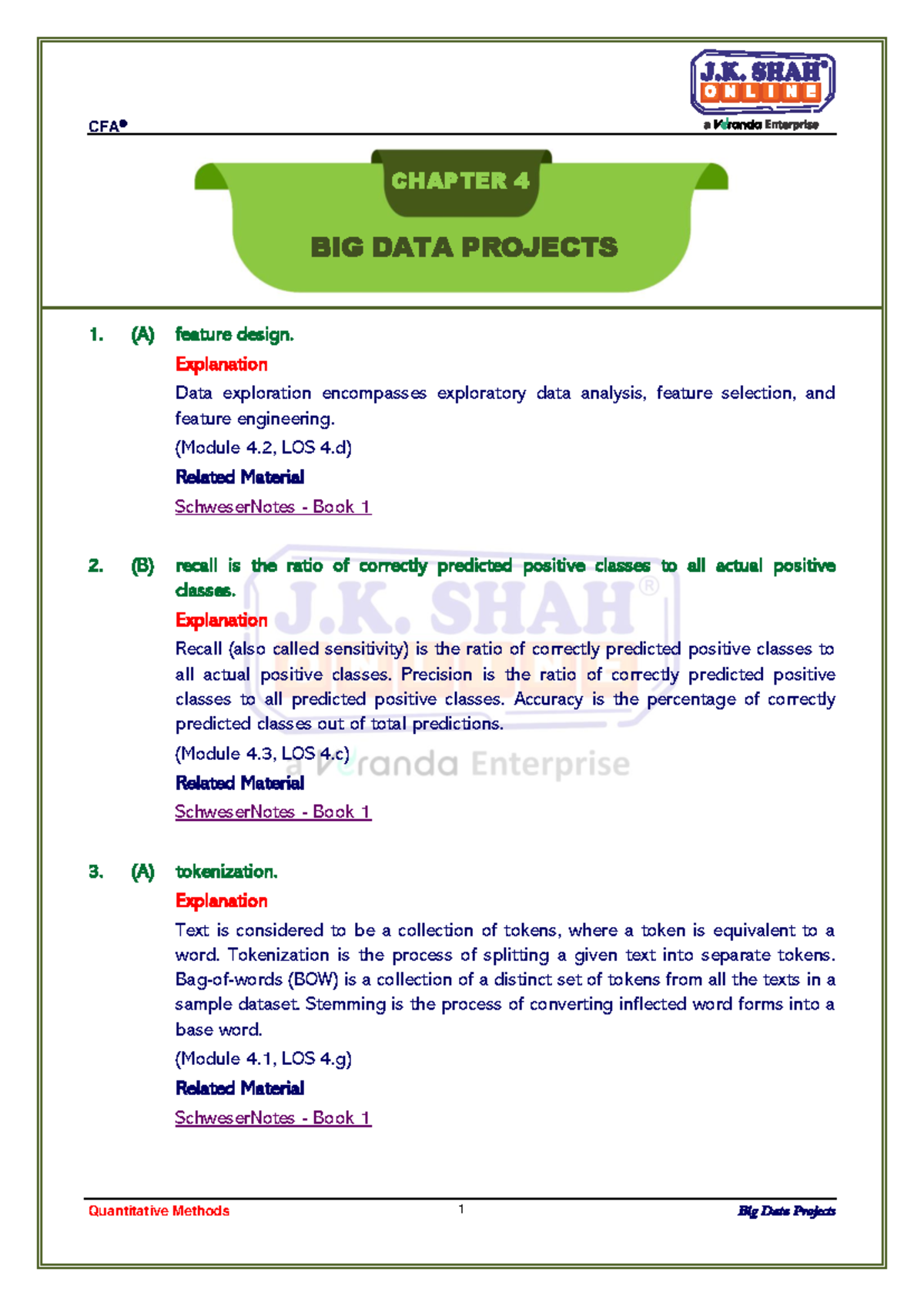 Reading 4 Big Data Projects 1 - (A) feature design. Explanation Data ...