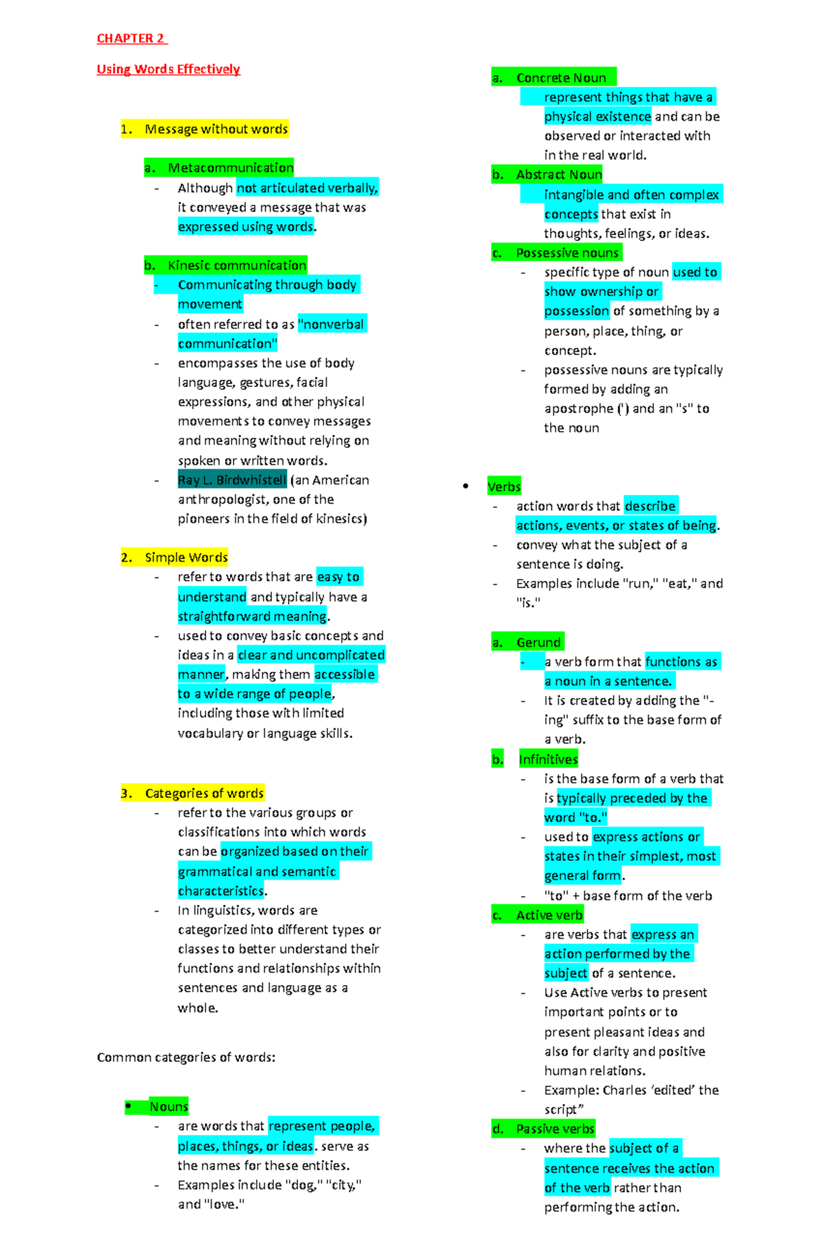 Chapter-2-notes - wiee - CHAPTER 2 Using Words Effectively 1. Message ...