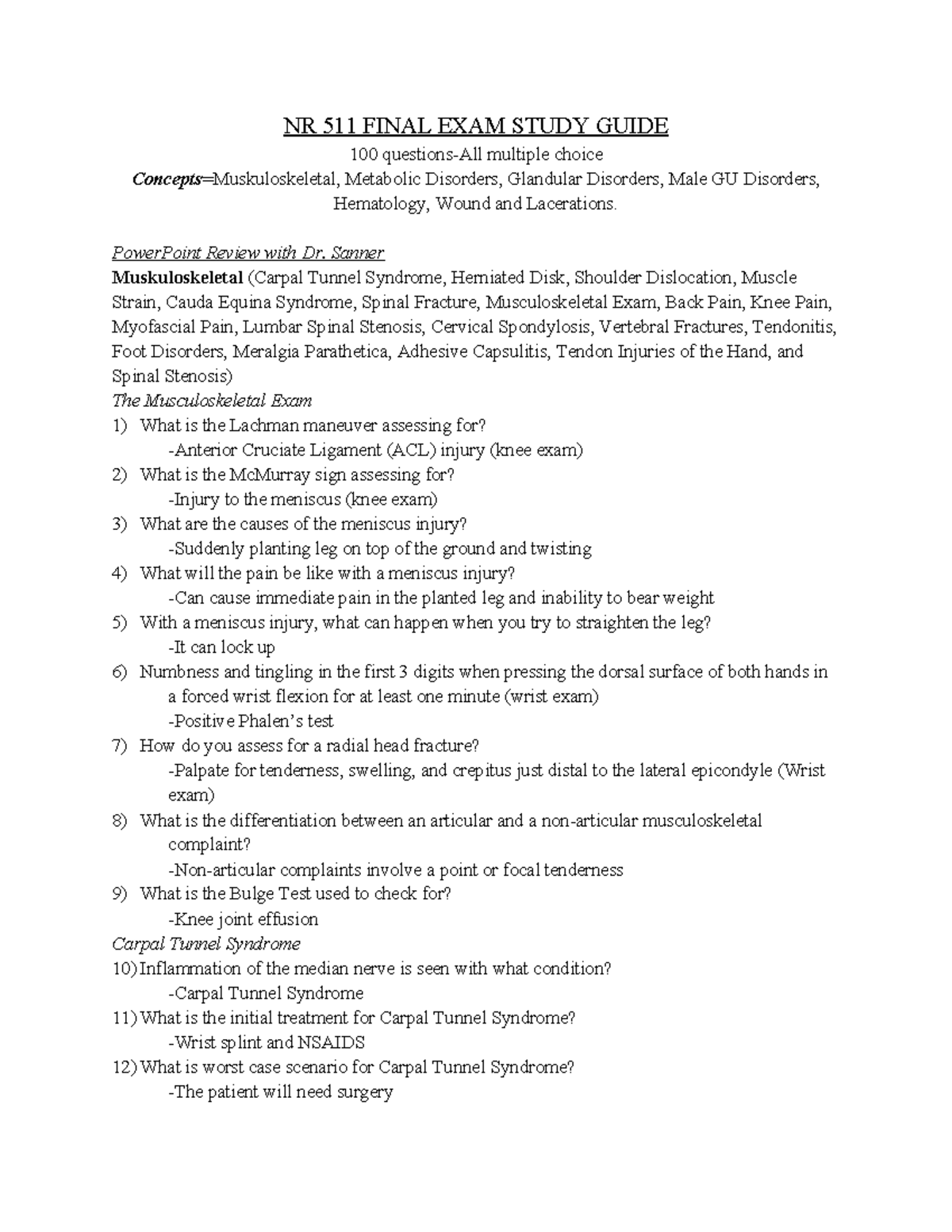 NR 511 Final EXAM Study Guide - NR 511 FINAL EXAM STUDY GUIDE 100 ...
