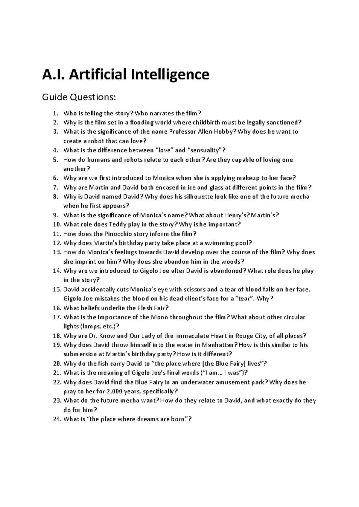 Guide Question for Film Review of Artificial Intelegence 6 - A ...