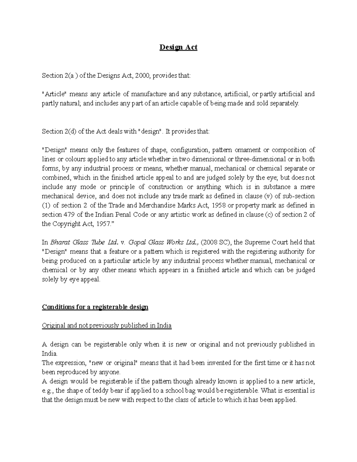 Design Act - Section 2(d) of the Act deals with "design". It provides ...