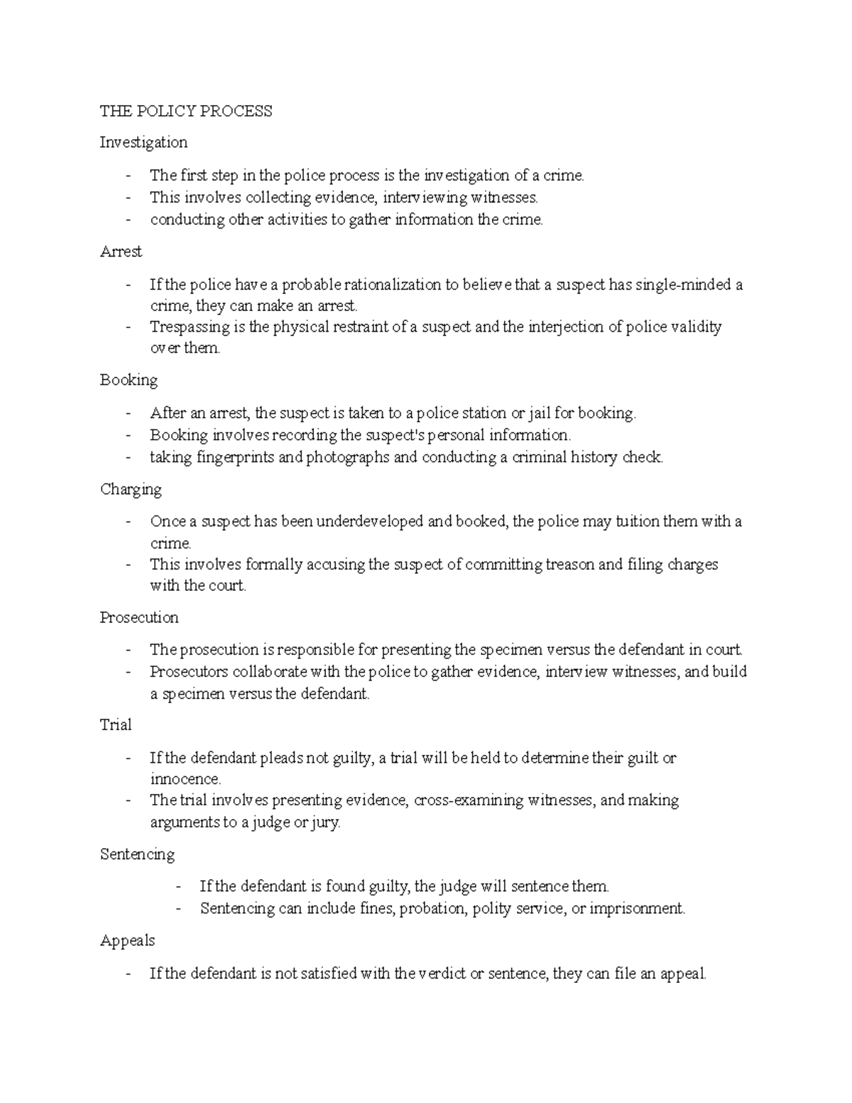 THE Policy Process Notes 1 - THE POLICY PROCESS Investigation - The ...