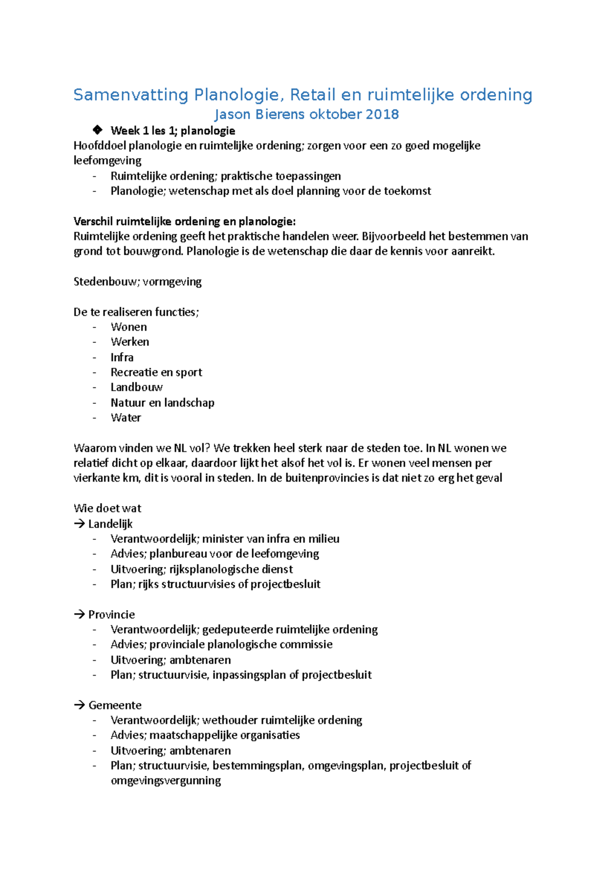 Planologie samenvatting - Samenvatting Planologie, Retail en ...
