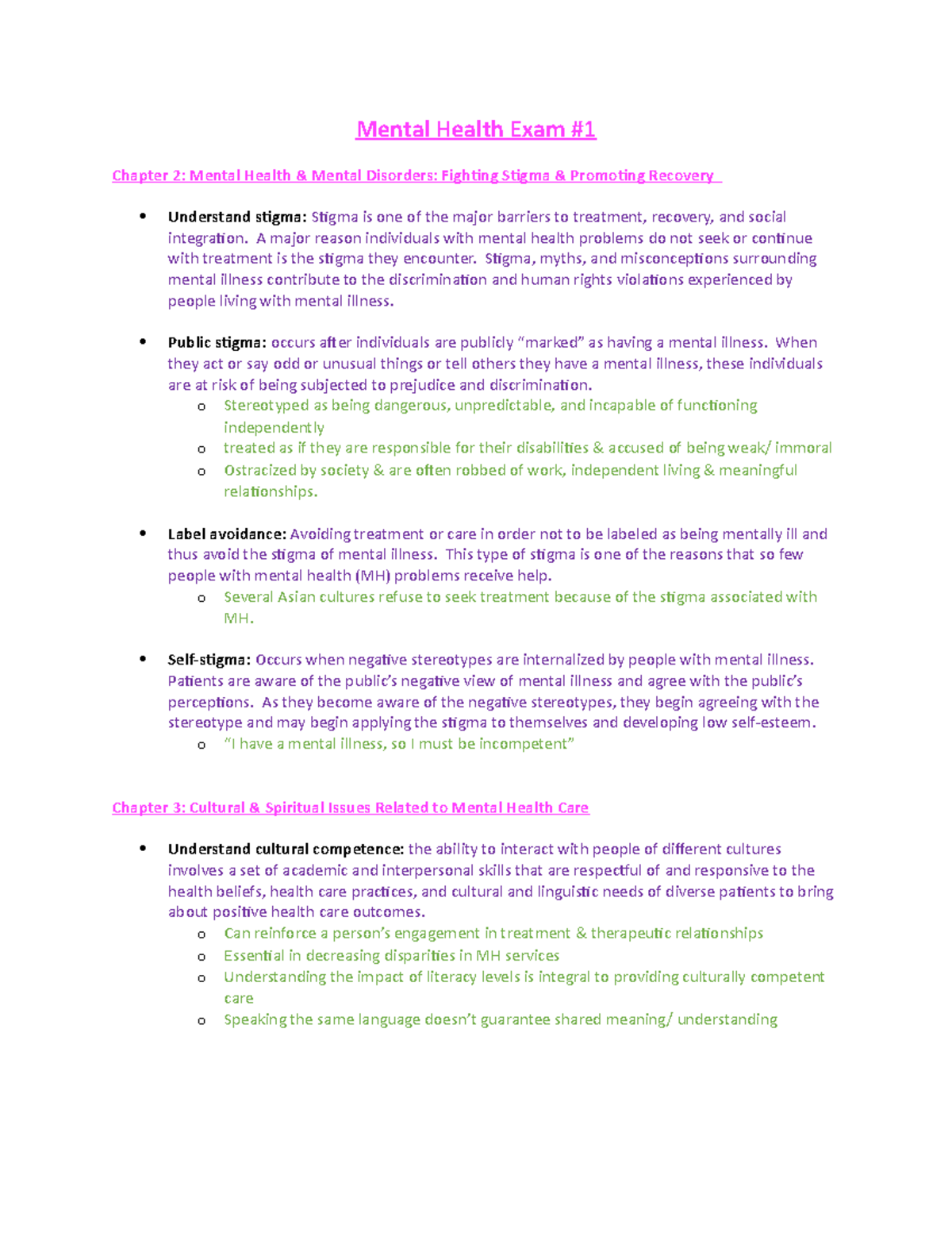 Mercer study guide exam 1 summer 2022 (1) (1) - Mental Health Exam ...