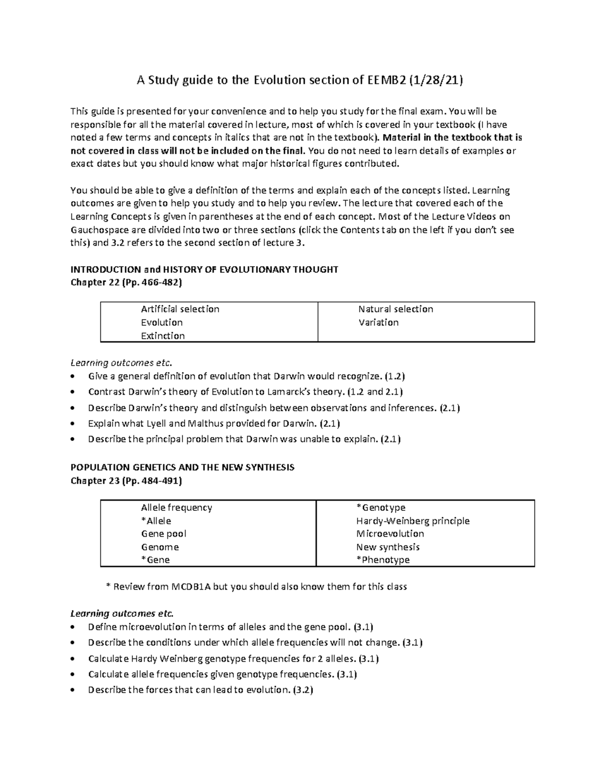 EEMB 2 Evolution Study Guide - A Study guide to the Evolution section ...