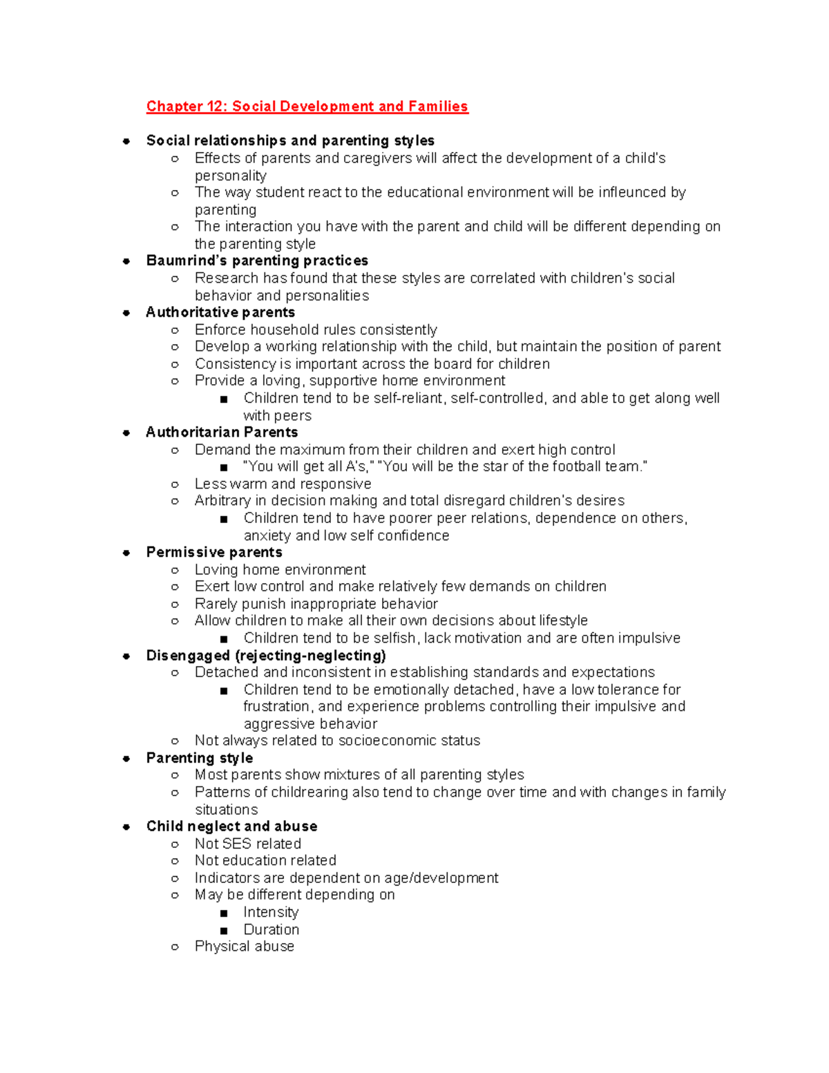 PSY320 Chapter 12 - Chapter 12: Social Development and Families Social ...