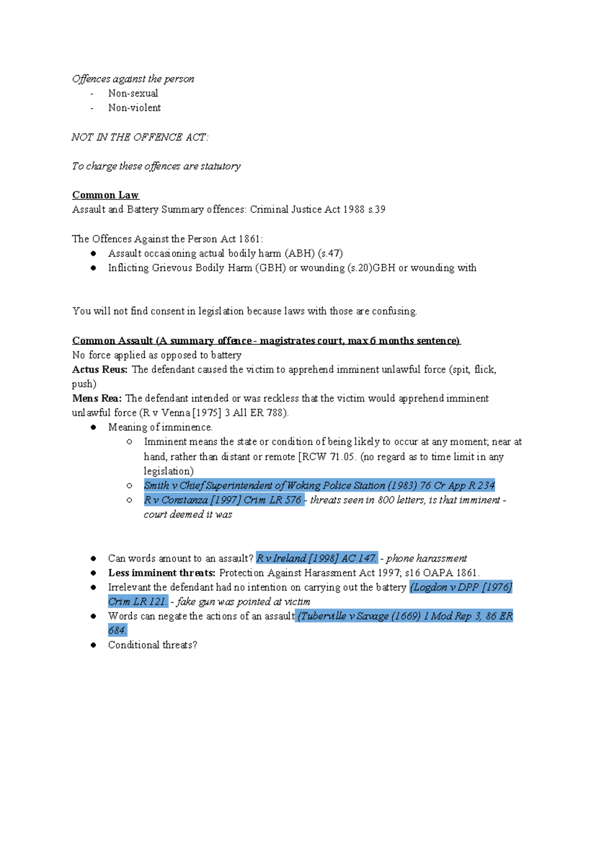 4) Offences against the person - The Offences Against the Person Act ...
