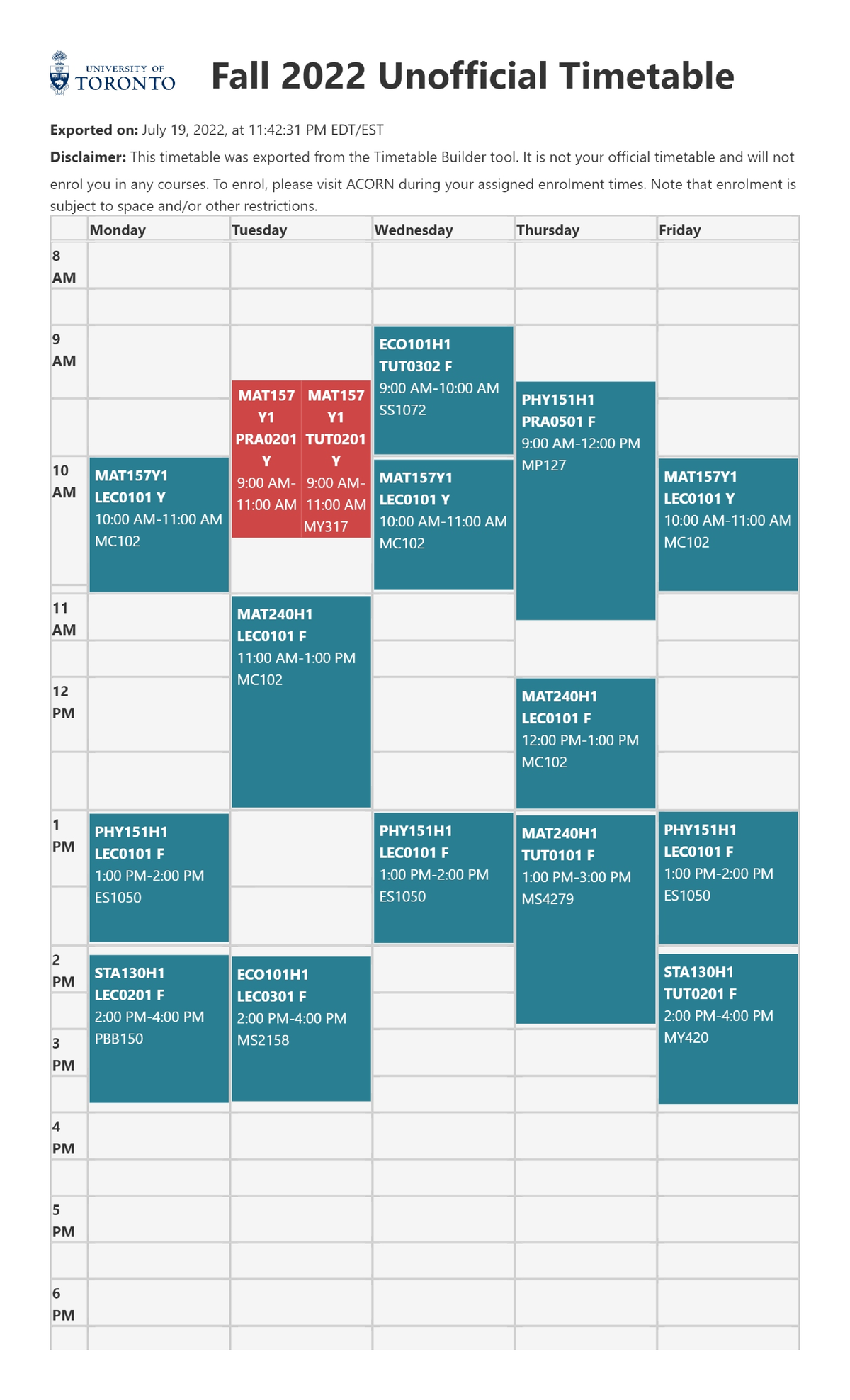 Timetable - for future purposes - eco101 - Studocu