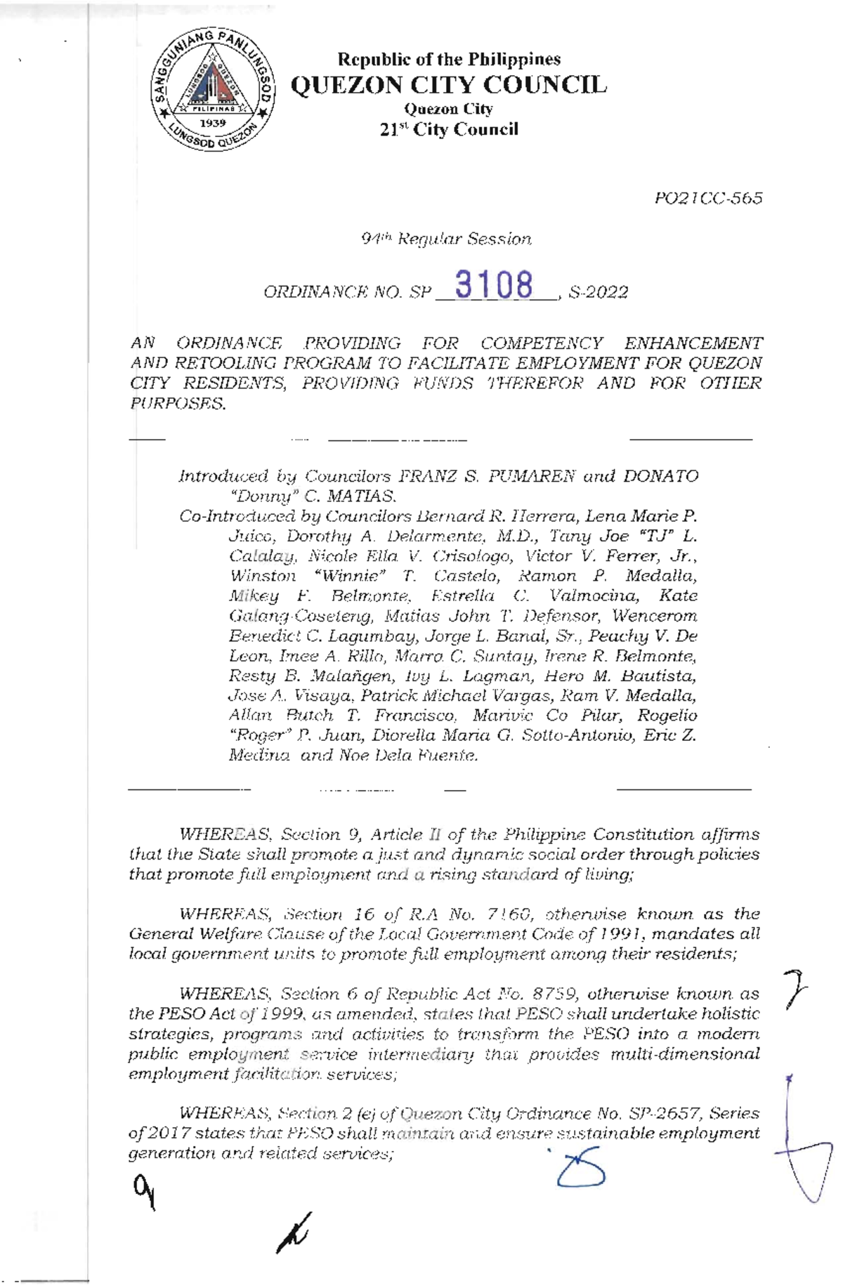 AN Ordinance Providing FOR Competency Enhancement AND Retooling Program ...