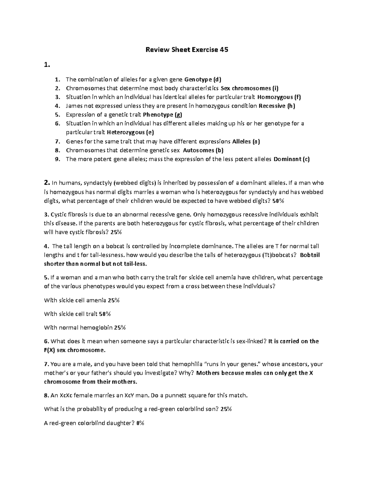 Review sheet 45 - Review Sheet Exercise 45 1. The combination of ...