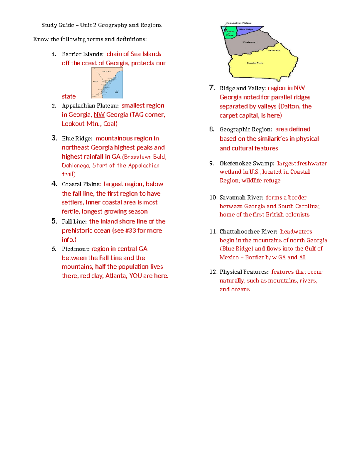 Geography and Regions Test Study Guide KEY 4 - Study Guide – Unit 2 ...