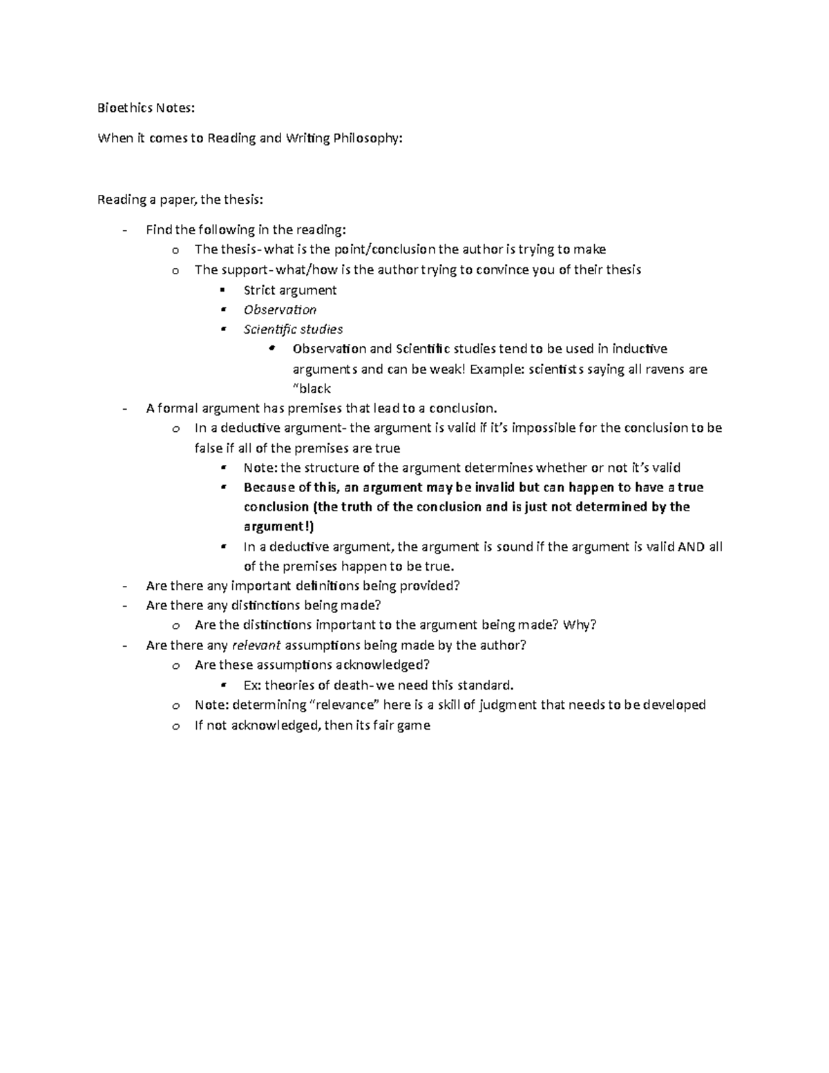 PHIL 250 reading and writing philosophy papers - Bioethics Notes: When ...