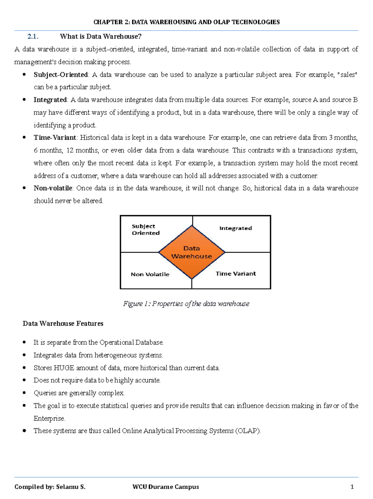 Chapter 2 Data Warehouse - What is Data Warehouse? A data warehouse is ...