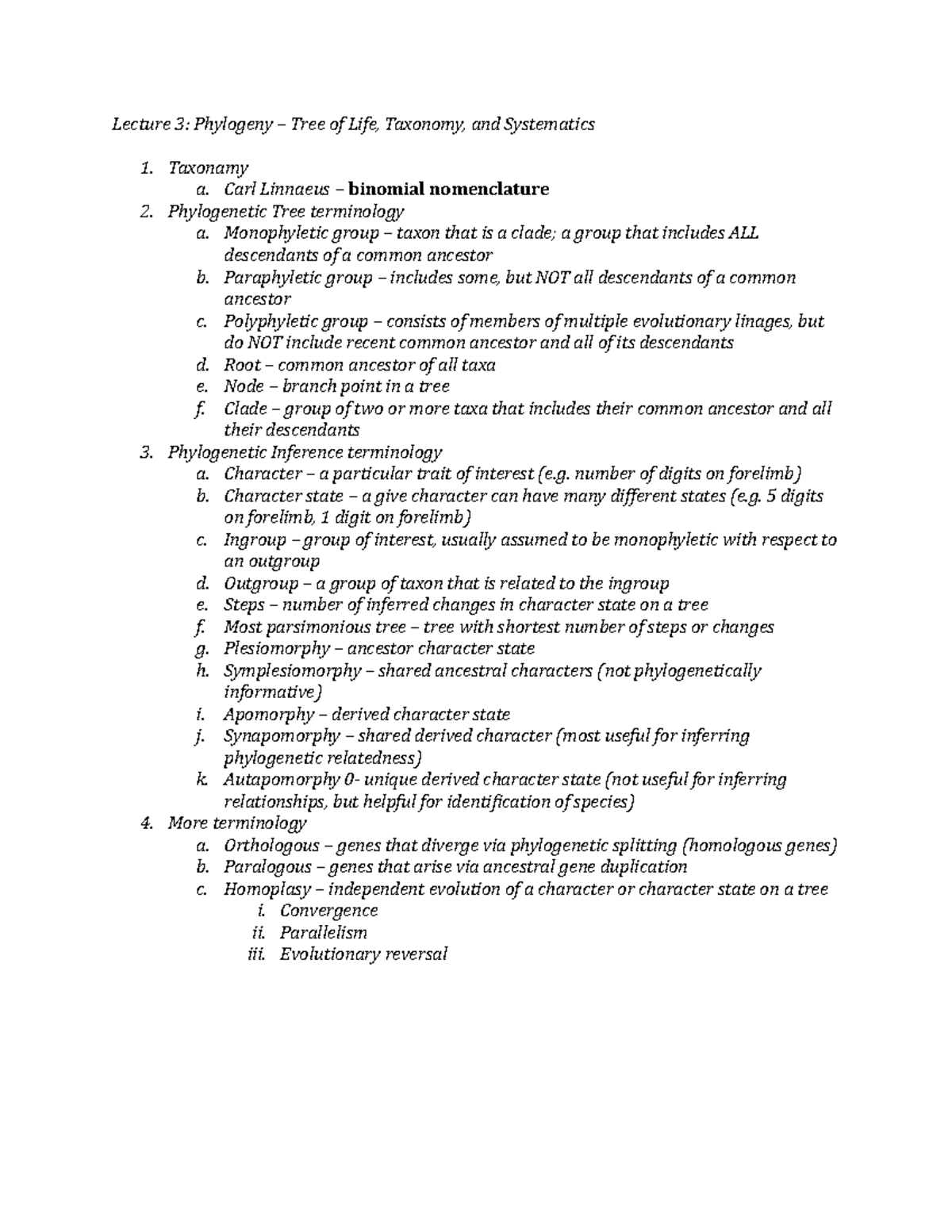 Lecture 3 Notes - Lecture 3: Phylogeny – Tree of Life, Taxonomy, and ...
