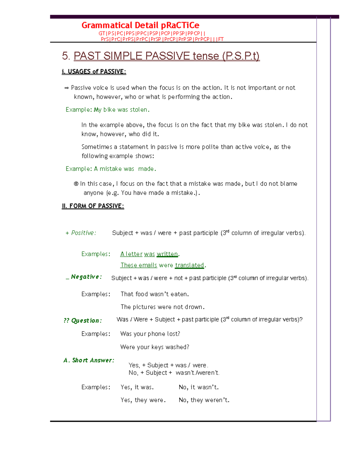 5. PAST Simple Passive Lesson WITH Worksheets - Grammatical Detail ...