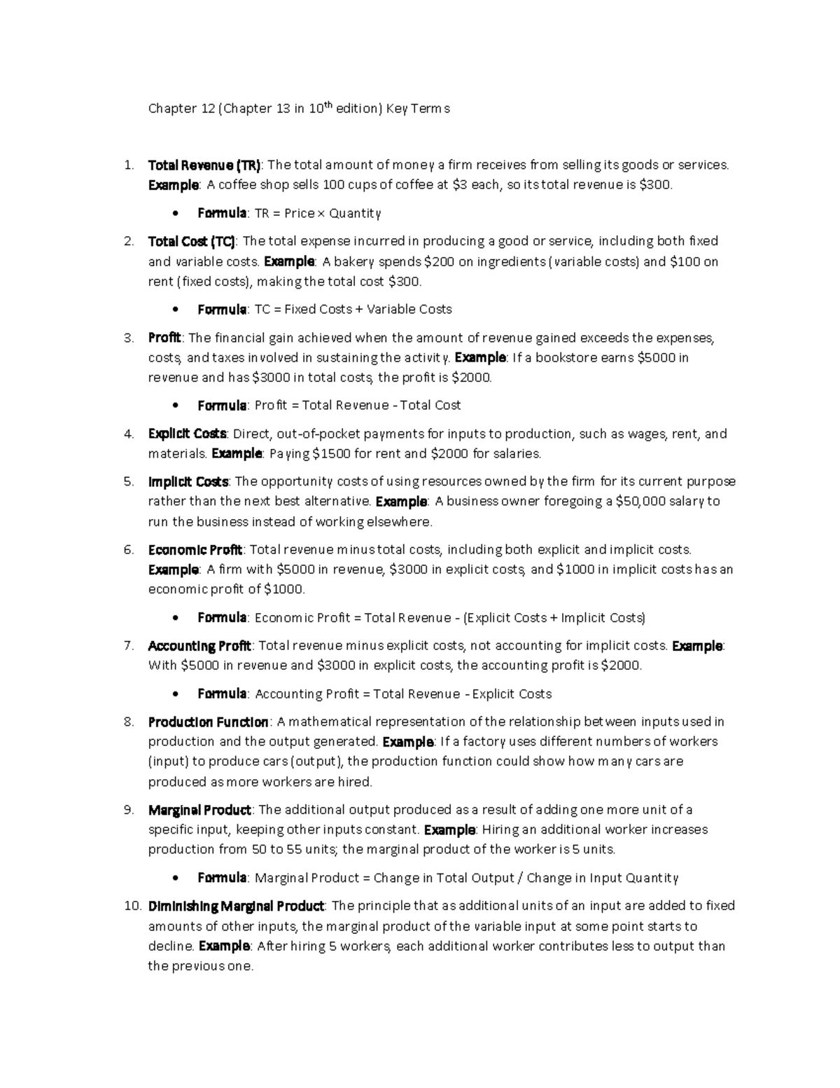 Chapter 12 Key Terms - Summary Study Guide for Mankiw's Principles of ...