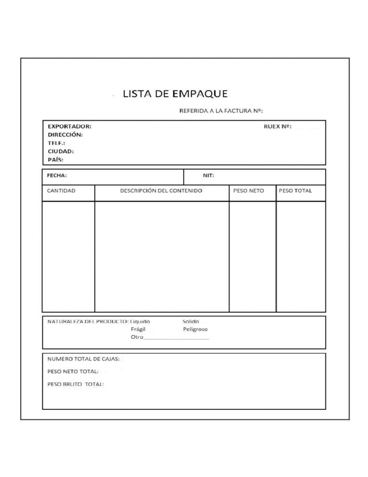 Lista de Empaque - Logística internacional - LISTA DE EMPAQUE REFERIDA ...