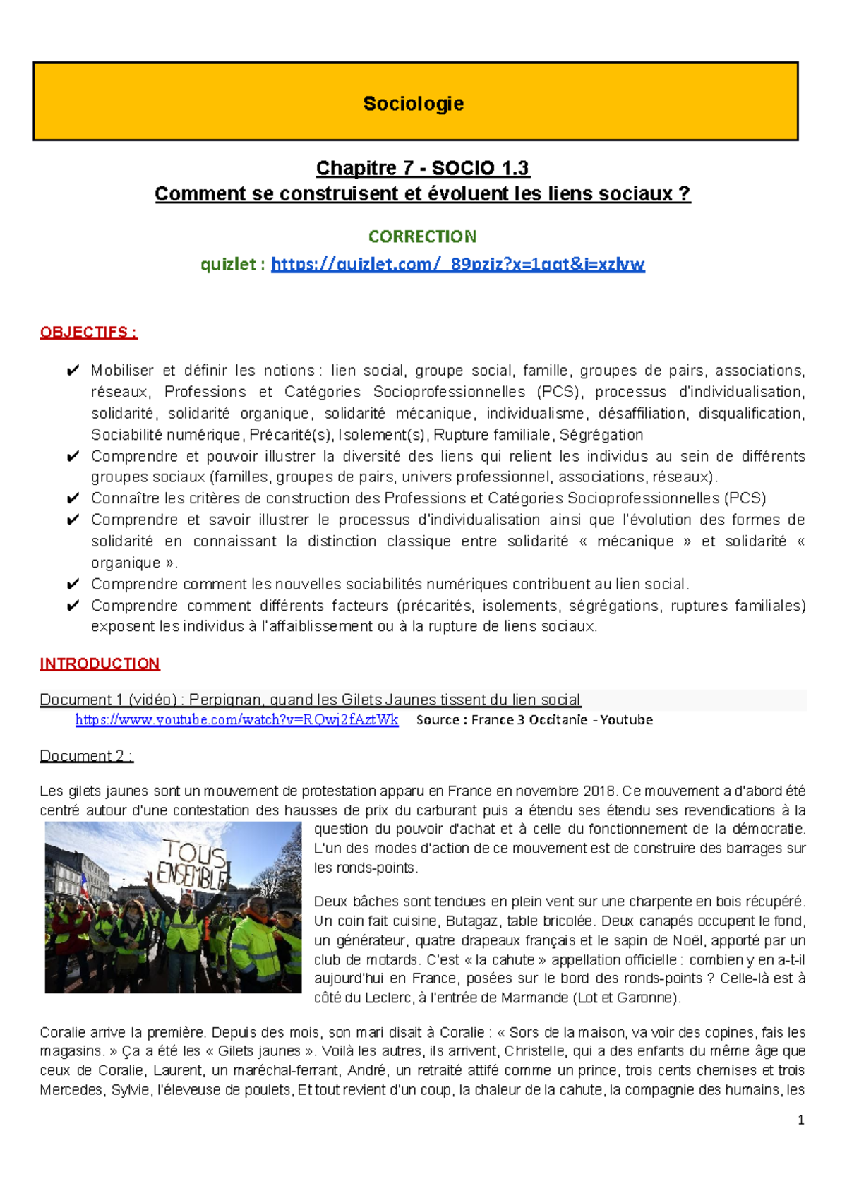 Chap7-socio 1 - fafa - Sociologie Chapitre 7 - SOCIO 1. Comment se construisent et évoluent les ...