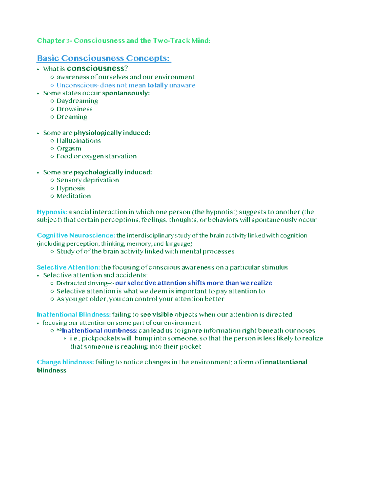 Chapter 3 notes- PSYC1000 - Chapter 3- Consciousness and the Two-Track ...