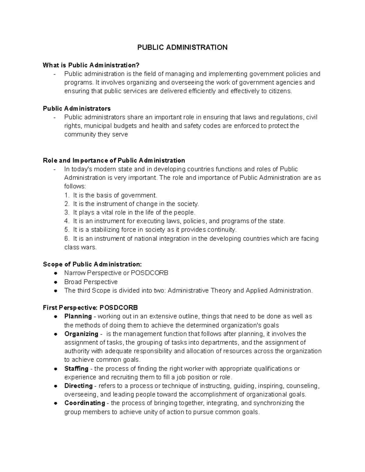 PPA G1 - Final - notes for ppa - PUBLIC ADMINISTRATION What is Public ...