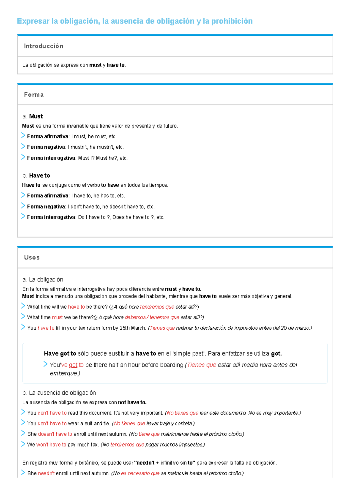 11 - MUST AND NEED - Expresar la obligación, la ausencia de obligación ...