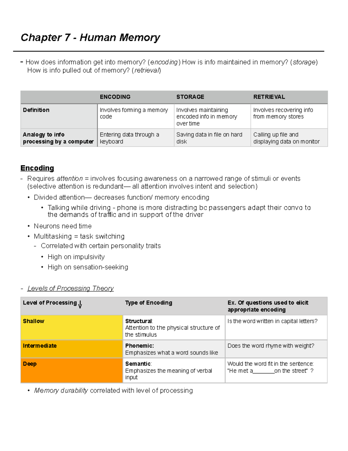 Chapter 7 - Human Memory - Chapter 7 - Human Memory - How does ...