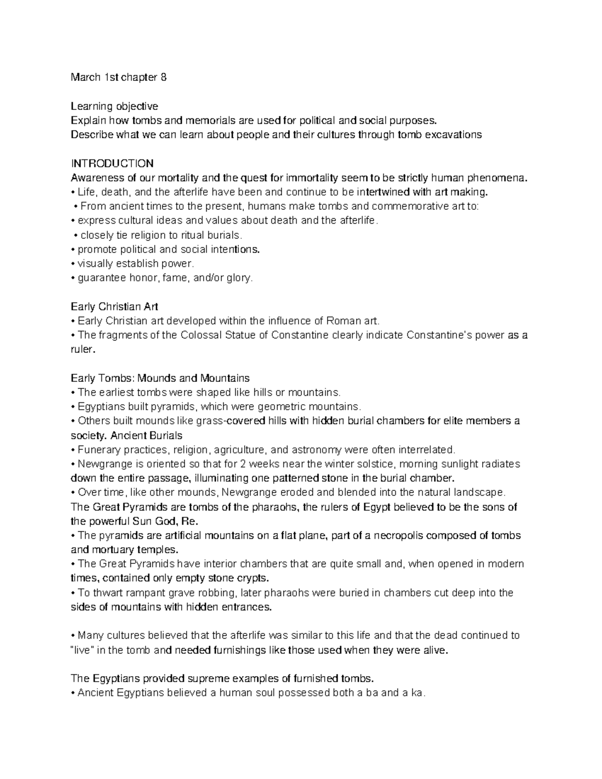 Chapter 8 - March 1st chapter 8 Learning objective Explain how tombs and memorials are used for ...