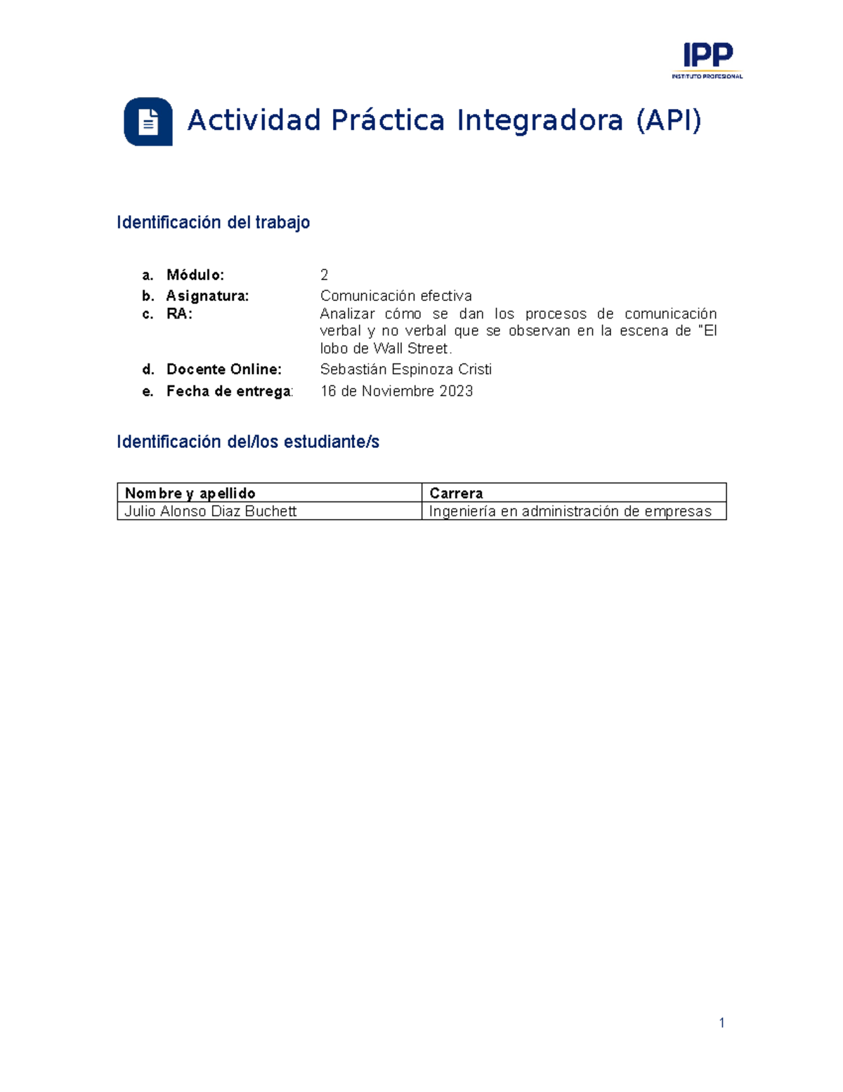 Entrega Julio Diaz API-2 comunicacion efectiva - Actividad Práctica Integradora (API ...