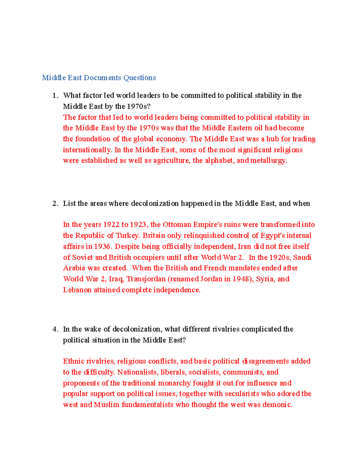 Middle East Homework - Middle East Documents Questions What factor led ...